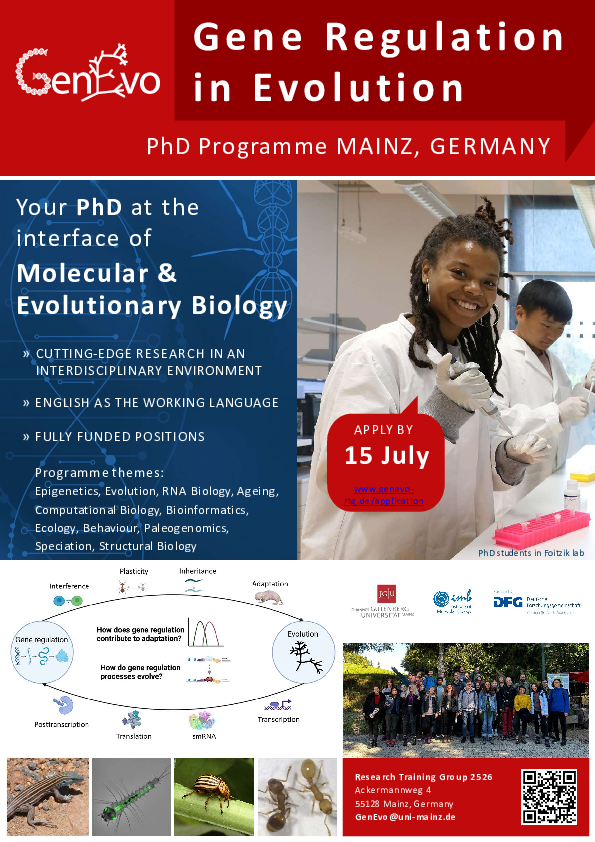 GenEvo PhD programme Call 2024 open! GenEvo PhD programme Call 2024 open!